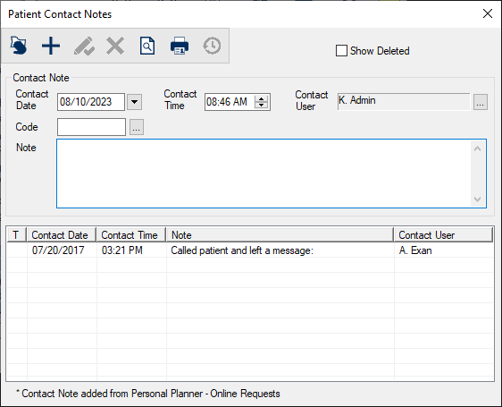 Patient Contact Notes