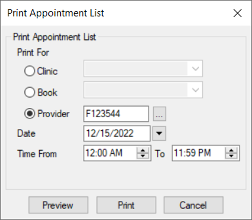 Print Appointment List