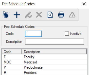 Fee Schedule Codes