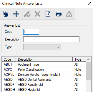 Clinical Note Answer Lists