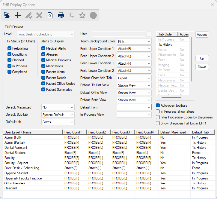 EHR Display Options