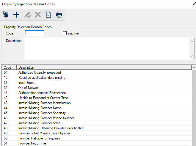 Eligibility Rejection Reason Codes