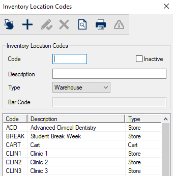 Inventory Location Codes