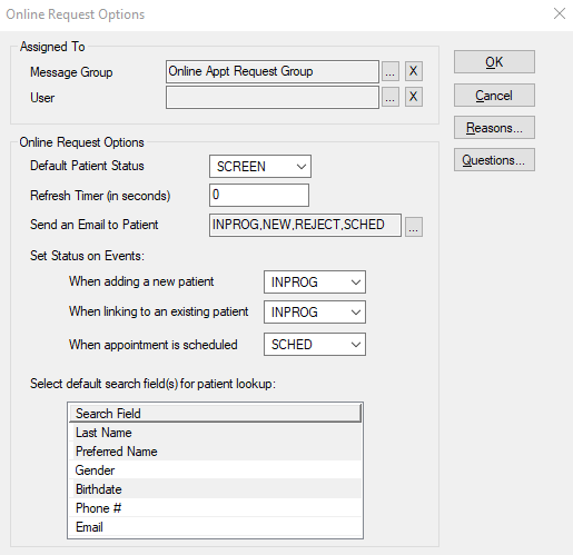 Online Request Options