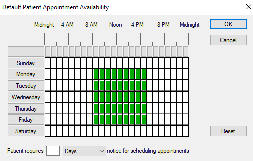 Default Patient Appointment Availability