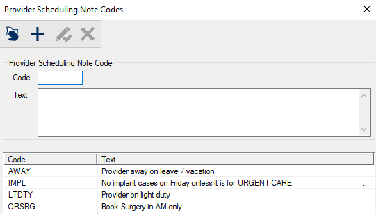 Provider Note Codes